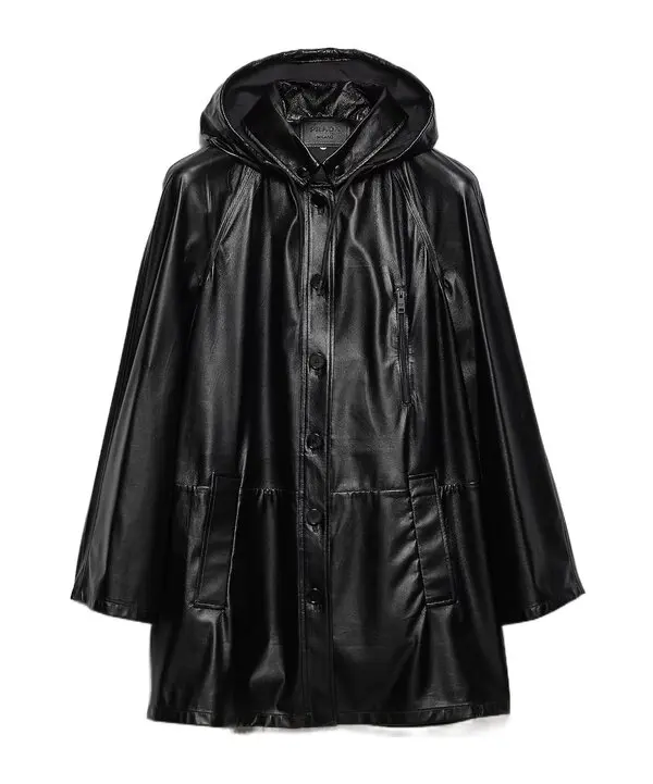 Prada Hooded Nappa Leather And Fabric Caban Jacket
