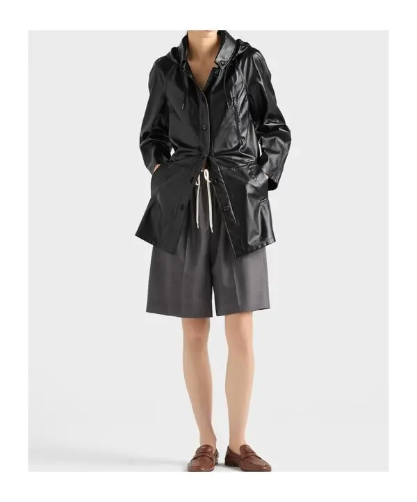Prada Hooded Nappa Leather And Fabric Caban Jacket