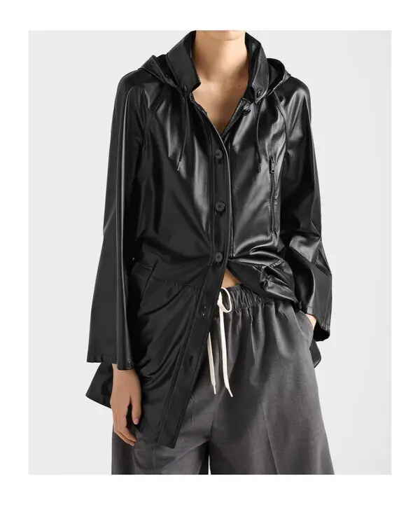 Prada Hooded Nappa Leather And Fabric Caban Jacket
