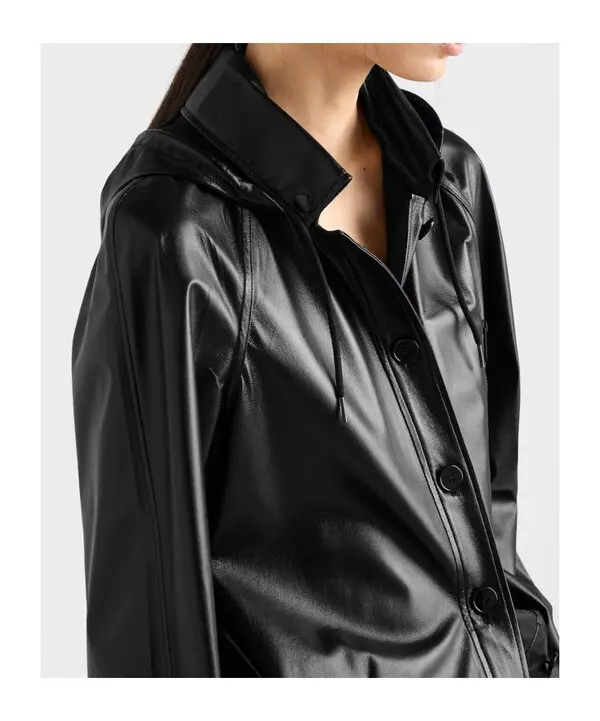 Prada Hooded Nappa Leather And Fabric Caban Jacket