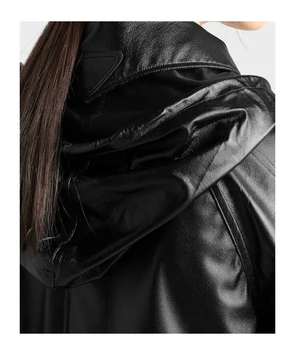 Prada Hooded Nappa Leather And Fabric Caban Jacket