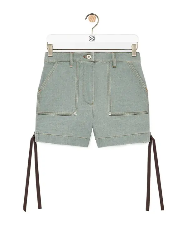 Loewe Denim Shorts With Leather Ties - Khaki Green