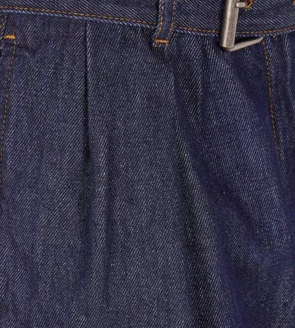 Dries Van Noten Denim Belted Pleated Shorts - Black