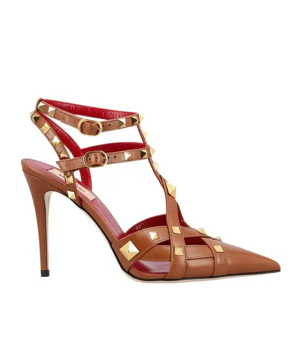 Valentino Garavani Studded Pointed Toe Pumps - Brown