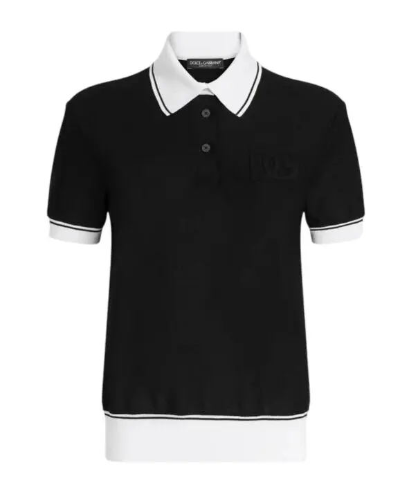 Dolce & Gabbana Contrast Trim Logo Polo Shirt - Black