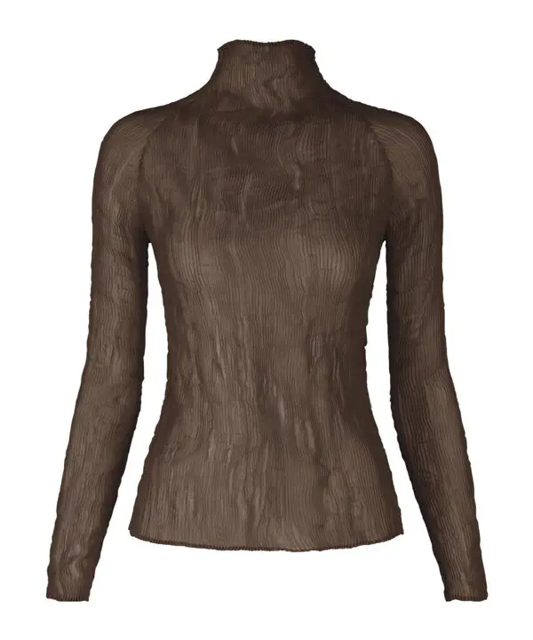 Issey Miyake High-neck Pleated Long-sleeve Top - Dark Brown