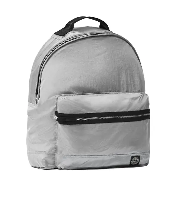 Stone Island Logo Patch Zipped Backpack - Pearl Grey