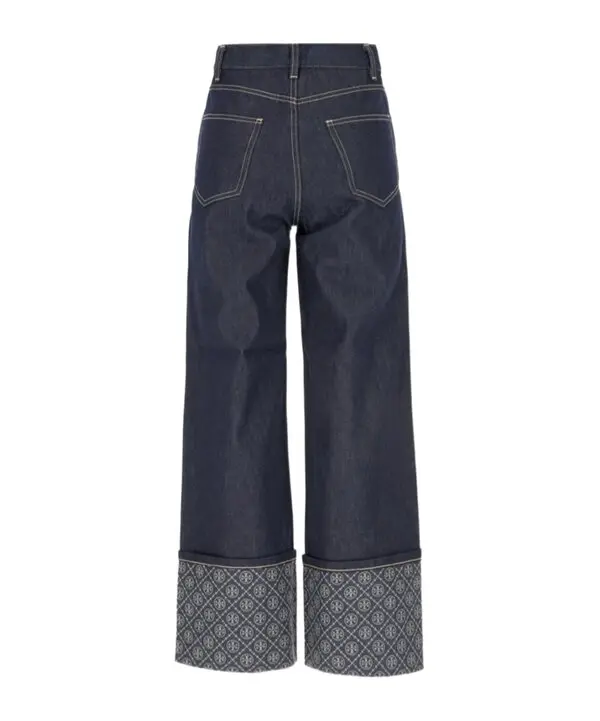 Tory Burch T Monogram Contrast-cuff Jeans