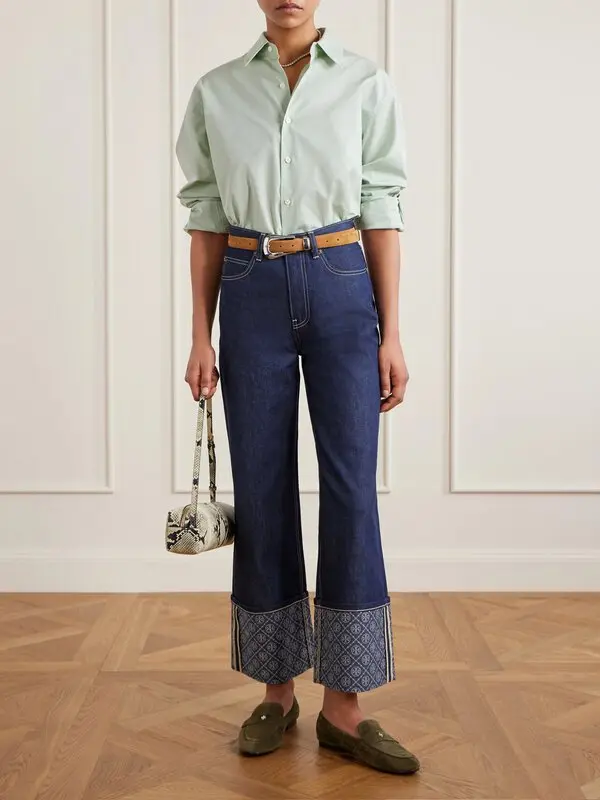 Tory Burch T Monogram Contrast-cuff Jeans - No