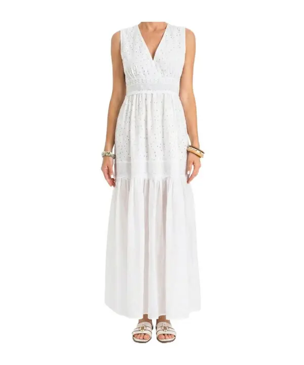 TWINSET Sleeveless Embroidered Maxi Dress