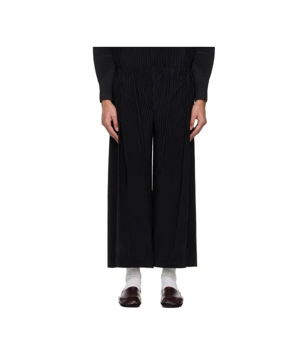 Issey Miyake Pleated Knit Wide Leg Pants - Black