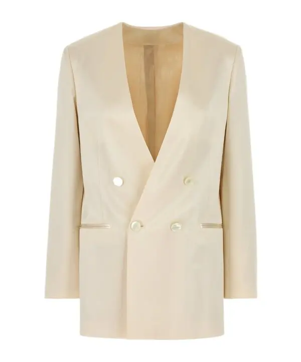 Alberta Ferretti Double Breasted Satin Blazer - Nude