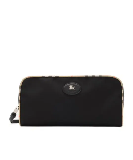 Burberry Large Check Trim Travel Pouch - Black