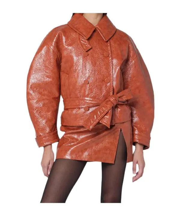 Andamane Faux Leather Belted Jacket