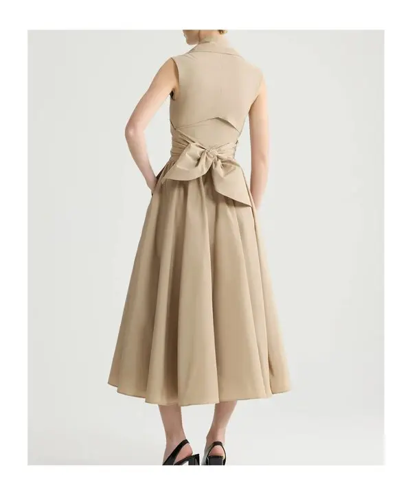 PATOU Sleeveless Collared Draped Midi Dress - Nude