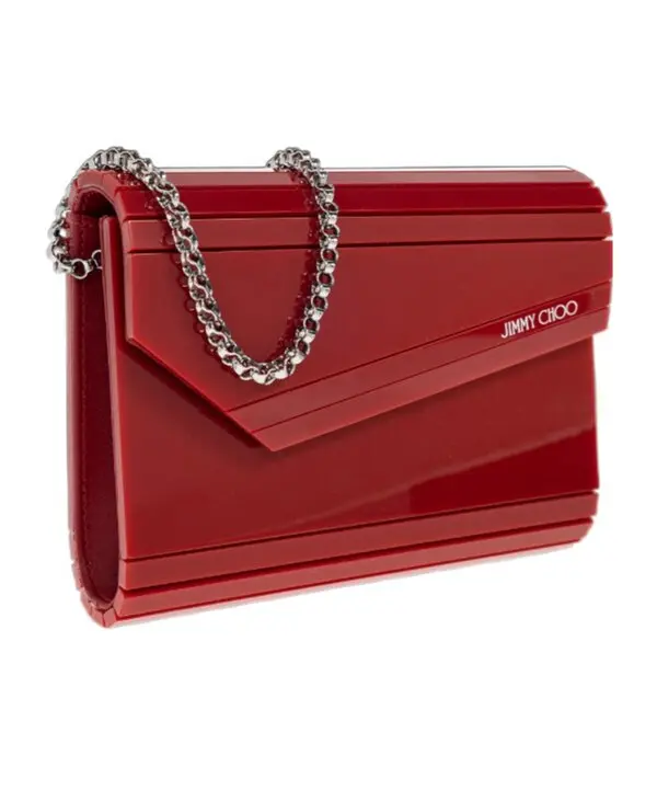 JIMMY CHOO Logo Printed Mini Clutch Bag With Metal Chain