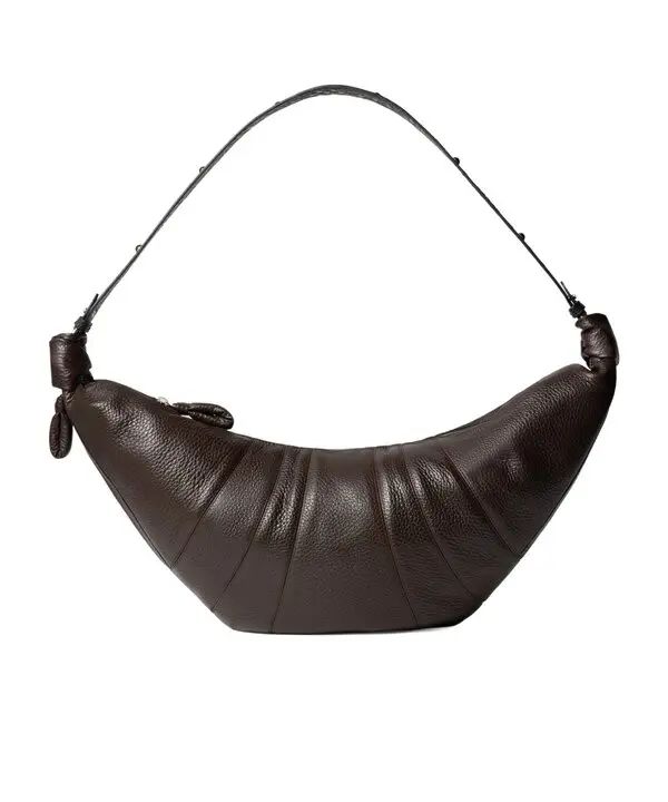 LEMAIRE Large Croissant Shoulder Bag With Studded Strap - Dark Chocolate