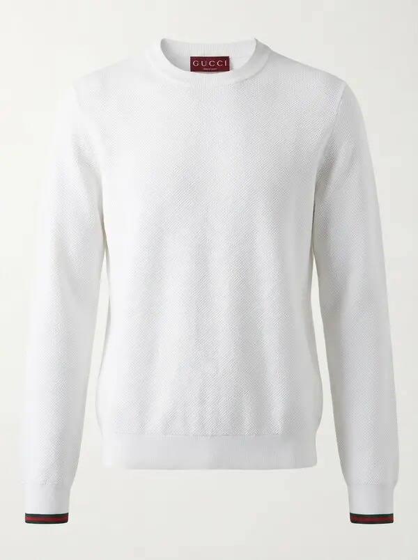 Gucci Cotton Piquet Sweater With Web Trim - White