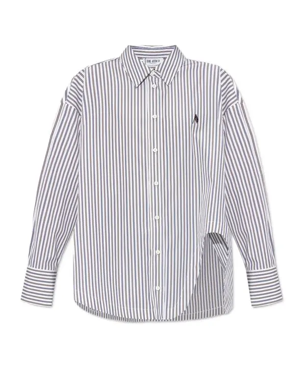 Attico The Diana Shirt Striped Long Sleeve Collared Shirt - White