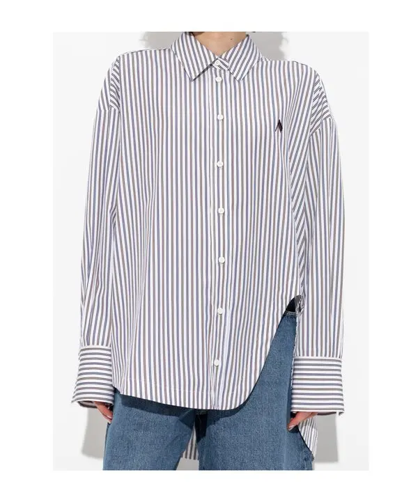 Attico The Diana Shirt Striped Long Sleeve Collared Shirt - White