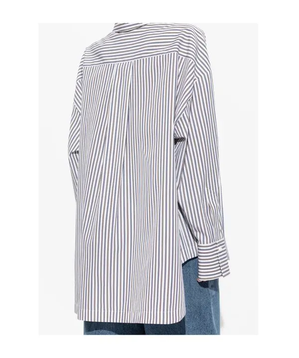 Attico The Diana Shirt Striped Long Sleeve Collared Shirt - White