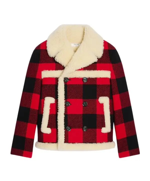 Celine Peacoat In Checked Wool