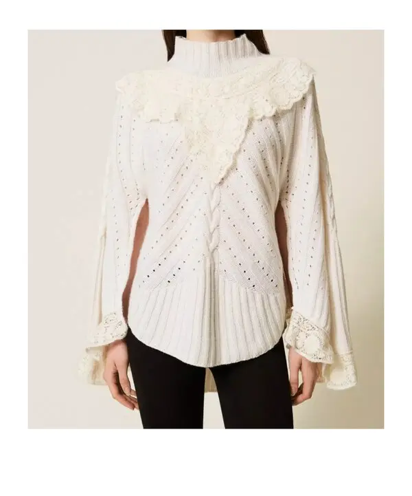 TWINSET Crochet-panel Jumper With Lace Trim - White