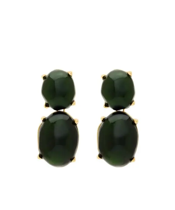 Saint Laurent Cabochon Pendant Earrings In Resin - Opal Green And Copper Gold