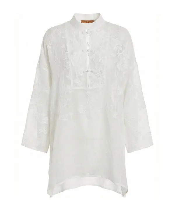 Ermanno Scervino Embroidered Sheer Panel Mandarin Collar Top