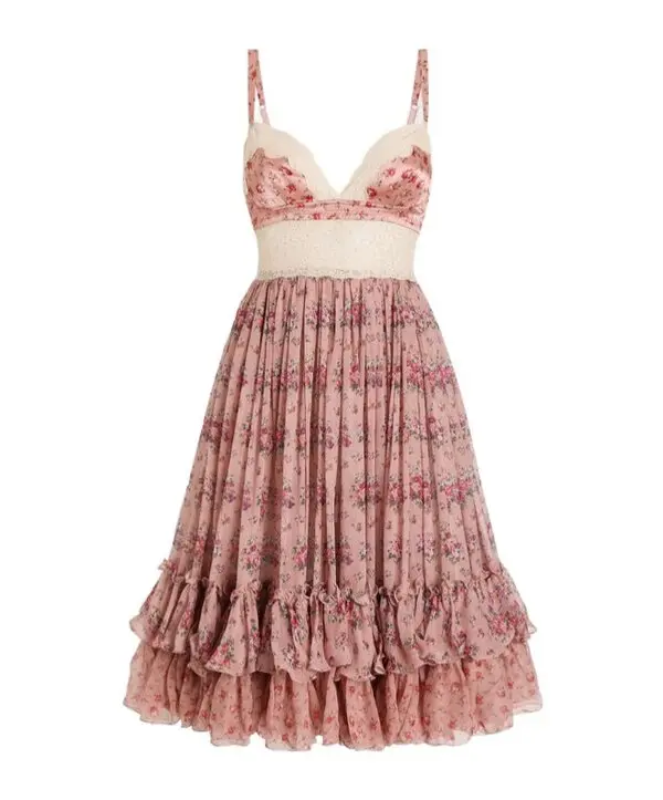 Dolce & Gabbana Floral Lace Trim Midi Dress - Pink