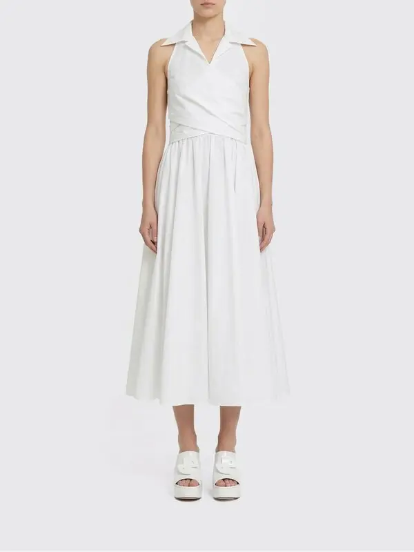 PATOU Draped Midi Dress With Pleated Details - White