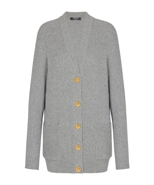 Balmain Buttoned V-neck Cardigan - Grey