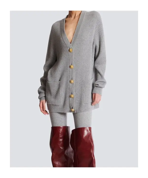 Balmain Buttoned V-neck Cardigan - Grey
