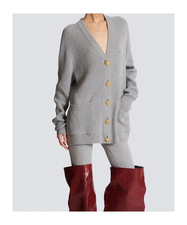 Balmain Buttoned V-neck Cardigan - Grey