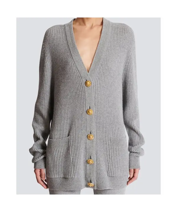 Balmain Buttoned V-neck Cardigan - Grey