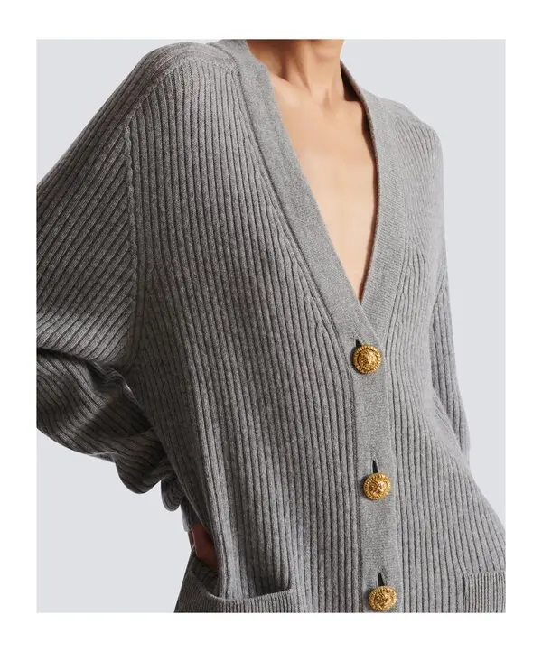 Balmain Buttoned V-neck Cardigan - Grey