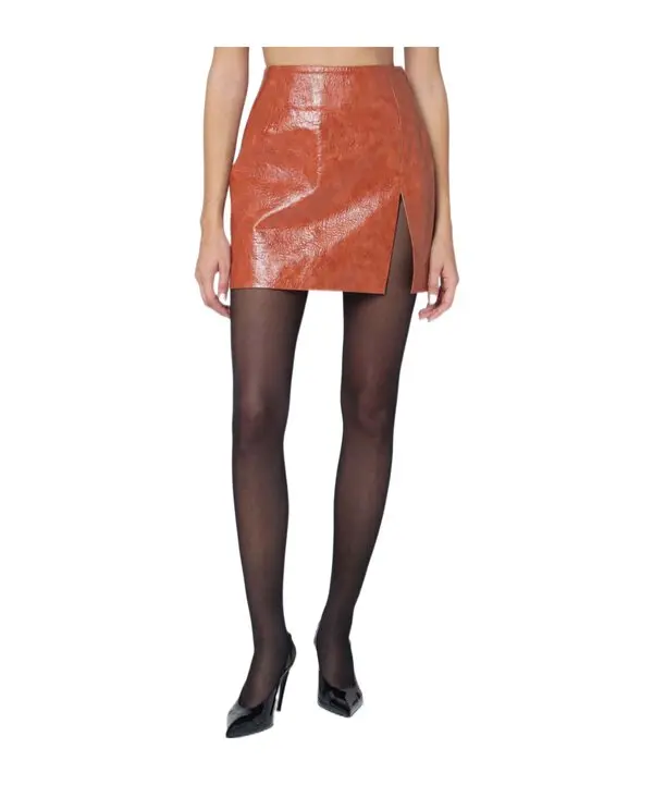 Andamane Faux Leather Mini Skirt With Side Zip