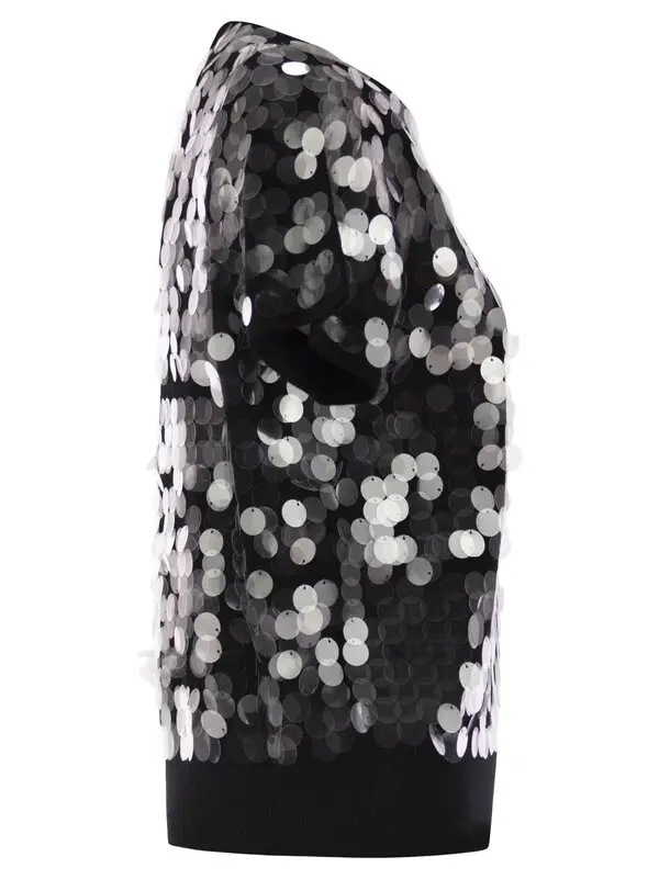 Max Mara Sequin Embellished Short Sleeve Jumper - Black