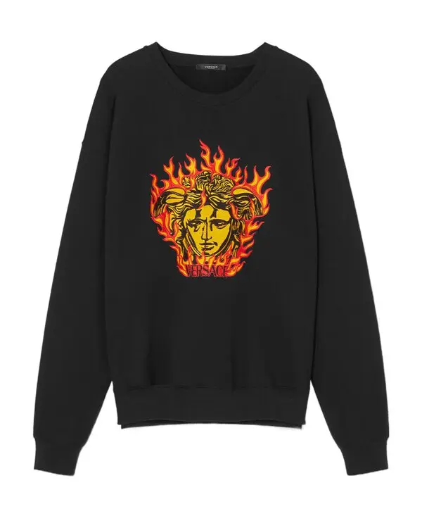 Versace Medusa Flame Embroidered Crewneck Sweatshirt