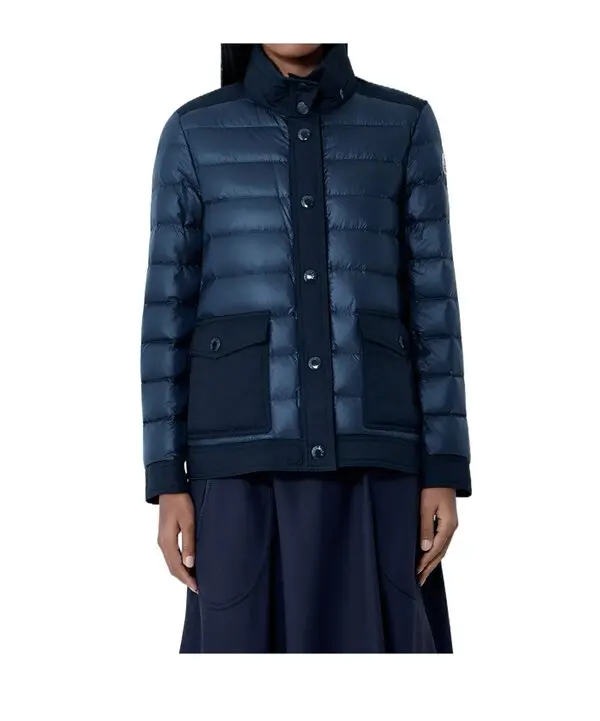 Moncler Logo Patch Down Jacket - Navy Blue