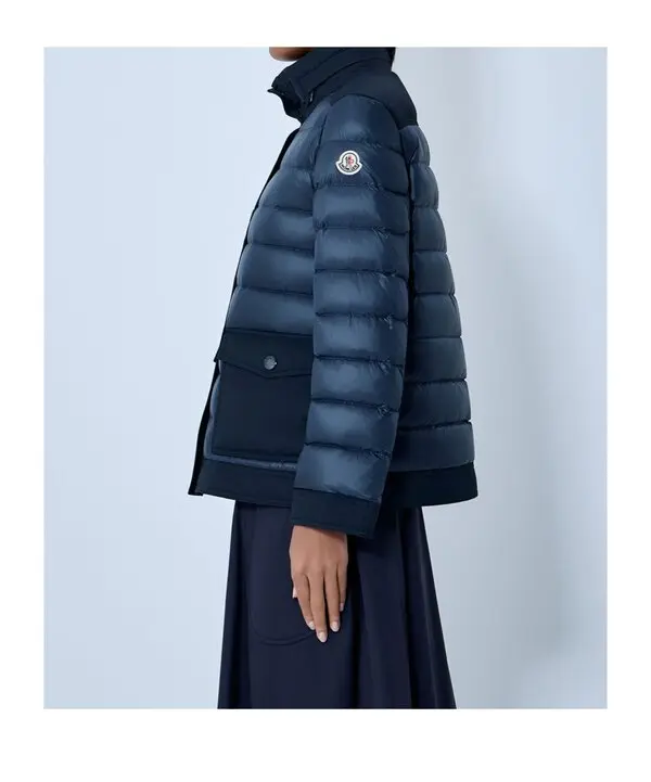 Moncler Logo Patch Down Jacket - Navy Blue