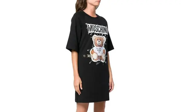 Moschino Printed Dress With Logo And Teddy Bear Graphic