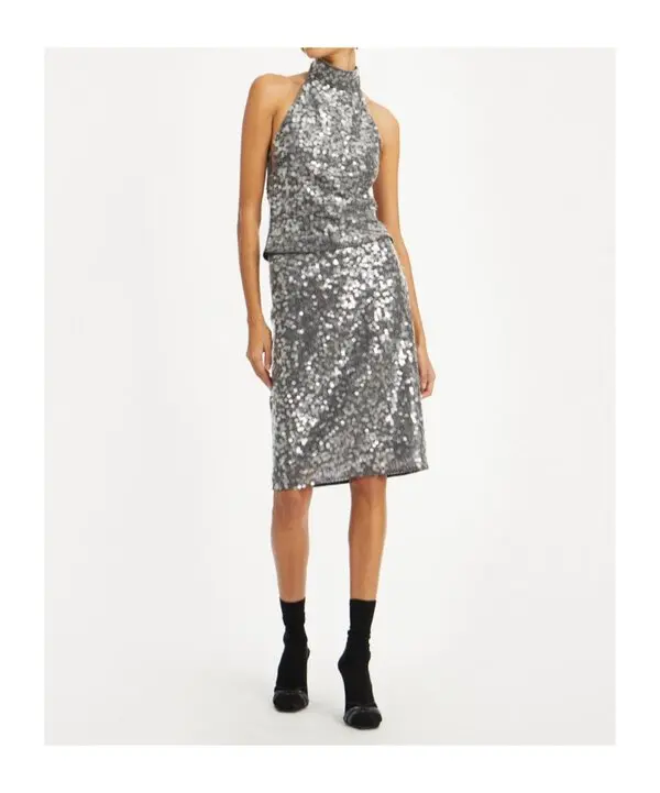 ROTATE BY BIRGER CHRISTENSEN Sequin Midi Straight Skirt - Black