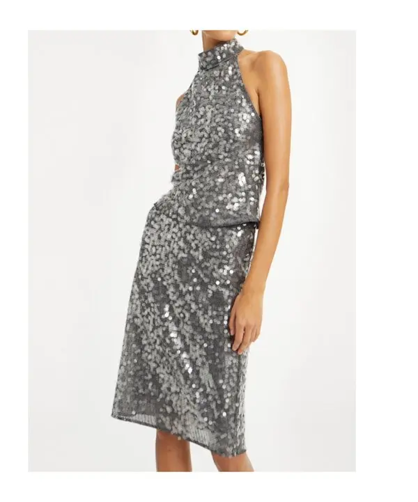 ROTATE BY BIRGER CHRISTENSEN Sequin Midi Straight Skirt - Black