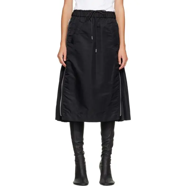 Sacai Pleated Drawstring Midi Skirt - Black