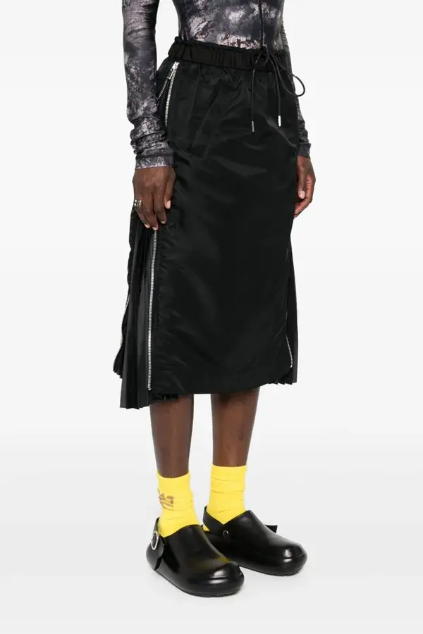 Sacai Pleated Drawstring Midi Skirt - Black