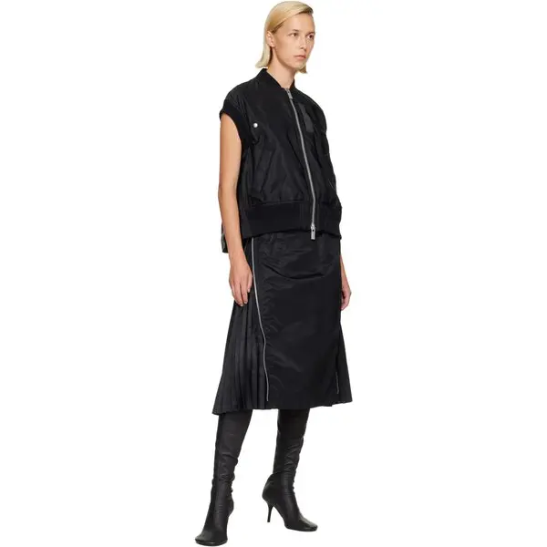 Sacai Pleated Drawstring Midi Skirt - Black