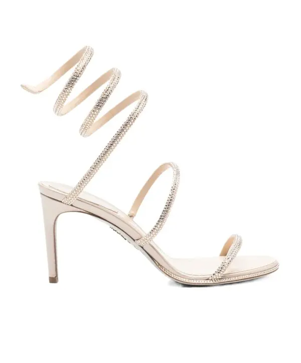 Rene Caovilla Embellished Spiral Stiletto Sandals - Beige