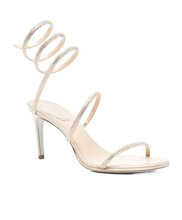Rene Caovilla Embellished Spiral Stiletto Sandals - Beige