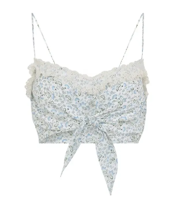Ermanno Scervino Sleeveless Floral Lace Trim Crop Top